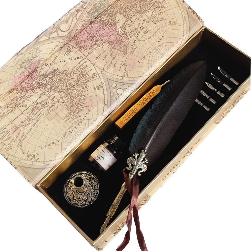 Antique Feather Quill Pen, Calligraphy Quill and Ink Set, Gift for Kid ...